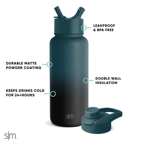 Summit Water Bottle with Straw Lid and Chug Lid – Simple Modern