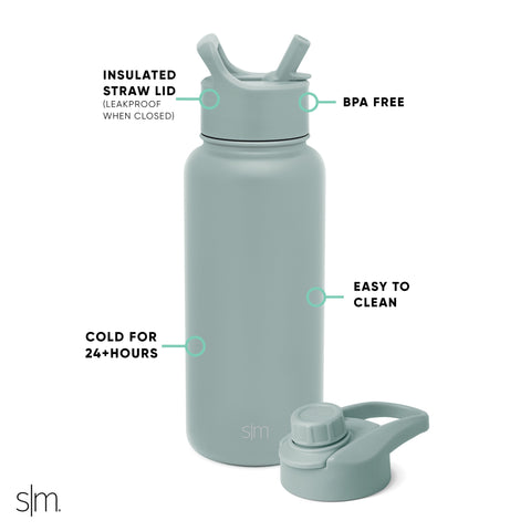 Summit Water Bottle with Straw Lid and Chug Lid – Simple Modern