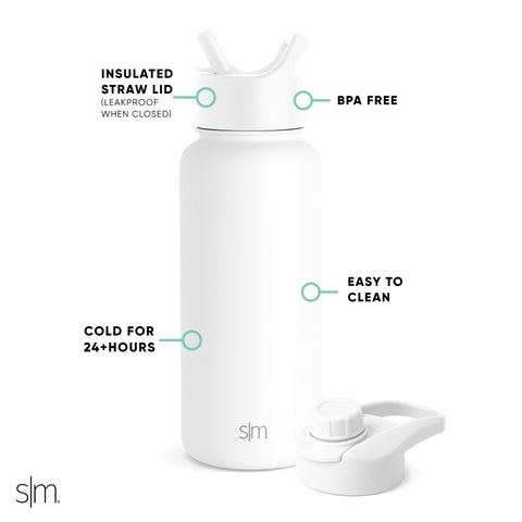 Summit Water Bottle with Straw Lid and Chug Lid – Simple Modern